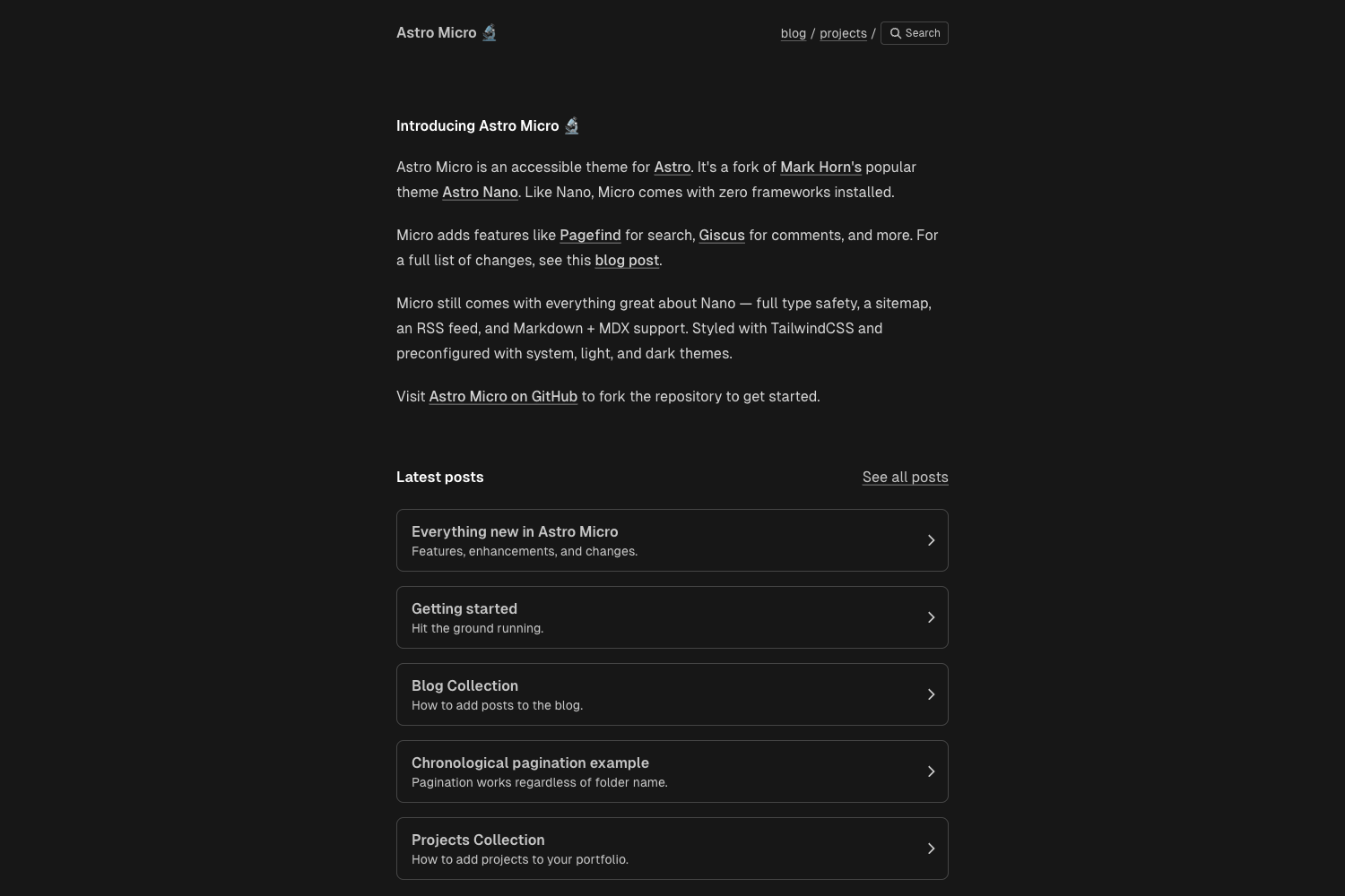 Astro Micro - Blog template
