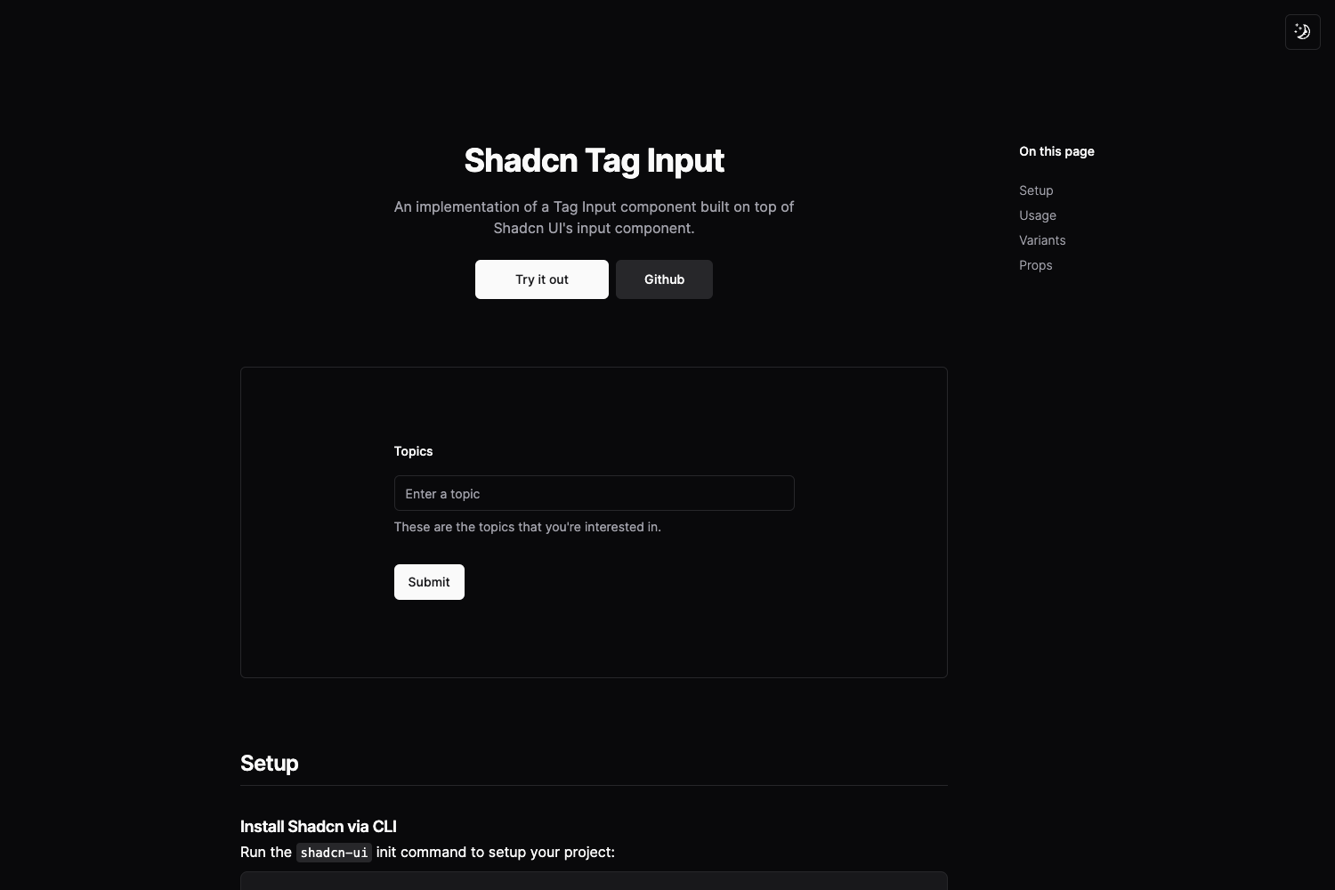 Shadcn Tag Input